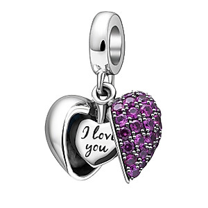 I Love You Pendant Charms 925 Sterling Silver Heart Dangle Bead fit Pandora Charm Bracelet Christmas Gifts for Wife Girlfriend Valentine's Day