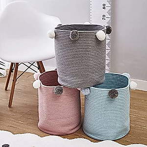 Collapsable Laundry Basket Collapse Laundry Basket Storage Laundry Bucket Basket Container Sundries with Round Hamper Cotton Pom Clothes Decor Collapsible Laundry Baskets