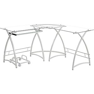 Acme Dazenus Glass Top Computer Desk in Clear Glass and White