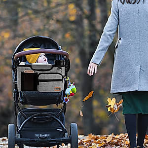 Homlynn Stroller Organizer, Parent Console Storage Bag-2 Deep Cup Holders Extra-Large Storage with Shoulder Strap, Adjustable Handlebar Strips-Fit All Stroller Models(Grey)