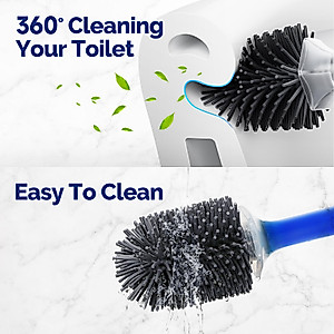 Toilet Bowl Brush Holder Set: Silicone Toilet Brush with Refillable Handle Dispenser - Bathroom Scrubber Rv Cleaner Toilet Brush with Caddy - Deep Cleaning Bathroom Scrub Brush