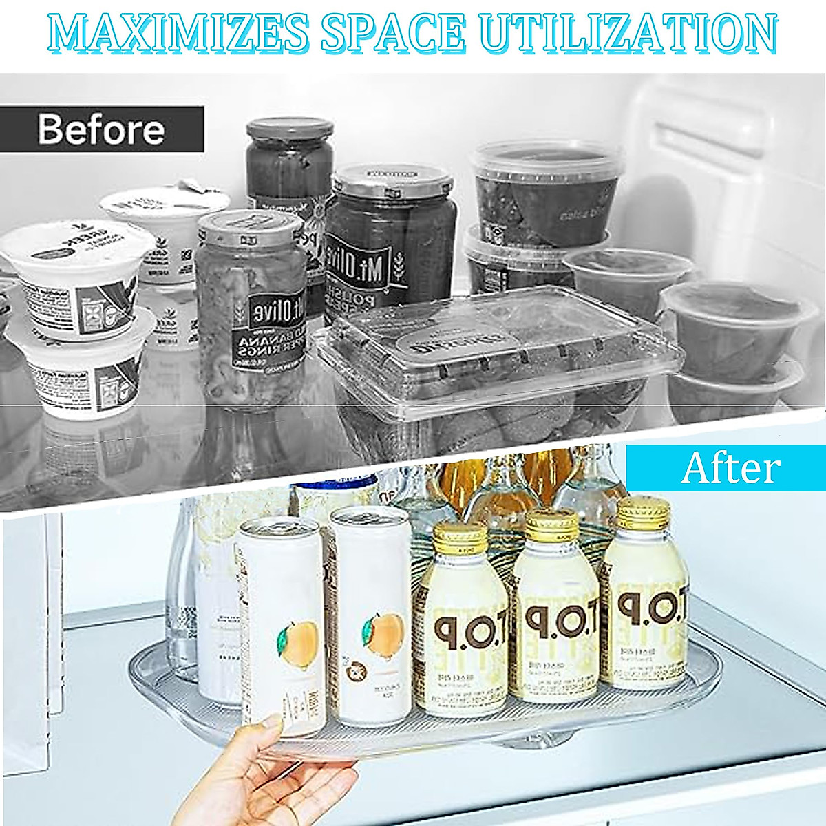 Lazy Susan Turntable Organizer for Refrigerator Clear Rectangular Fridge Organizer Storage Countertop Condiment Storage Rack Turntable Kitchen