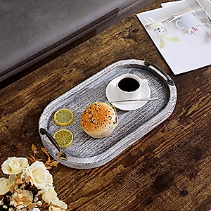 Rustic Wood Serving Tray with Metal Handles Oval Tray Ottoman Decorative Tray Wooden Trays Eating Tray for Party Home Decor Coffee Table Tray Desk Organizer Fruit Plate Breakfast Tray Whitewashed