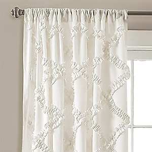 Lush Decor, White Ruffle Diamond Curtains Textured Window Panel Set for Living, Dining Room, Bedroom (Pair), 84” x 54, 2 Count