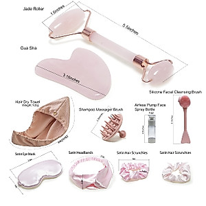 BYANANT 100% Rose Quartz Ornament Pink Jade Roller Massage suits, Anti-Aging Beauty Tools for Slimming，Gua Sha Set Face, Eyes, Neck ,Body Skin Care - Face Women Gift(10PCS) (pink), 10 Piece