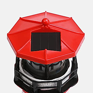 CALIDAKA Solar Powered Lighthouse,Garden Lights,Solar Lighthouse Statue with Spinning Light for Outdoor Patio Yard Garden Lawn Decoration (Red)
