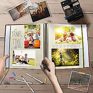 Holoary Self Adhesive Page Photo Album with Metallic Pen Magnetic Self-Stick Page Scrapbook for 3x5 4x6 5x7 6x8 8x10 Hand Made DIY 40 pages Albums, Printed Kraft Paper Cover Old Map Adventure World Travel Vacation Memory Book