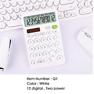 MJWDP 12 Digit Desk Calculator Large Big Buttons Financial Business Accounting Tool White Battery and Solar Power