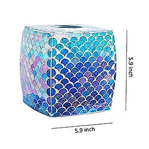WHOLE HOUSEWARES Bathroom Wastebasket - Glass Mosaic Decorative Trash Can Dia 7.5" H 10" (Fan Shape) and Mosaic Glass Tissue Holder Decorative Tissue Cover Square Box (Fan Shape)