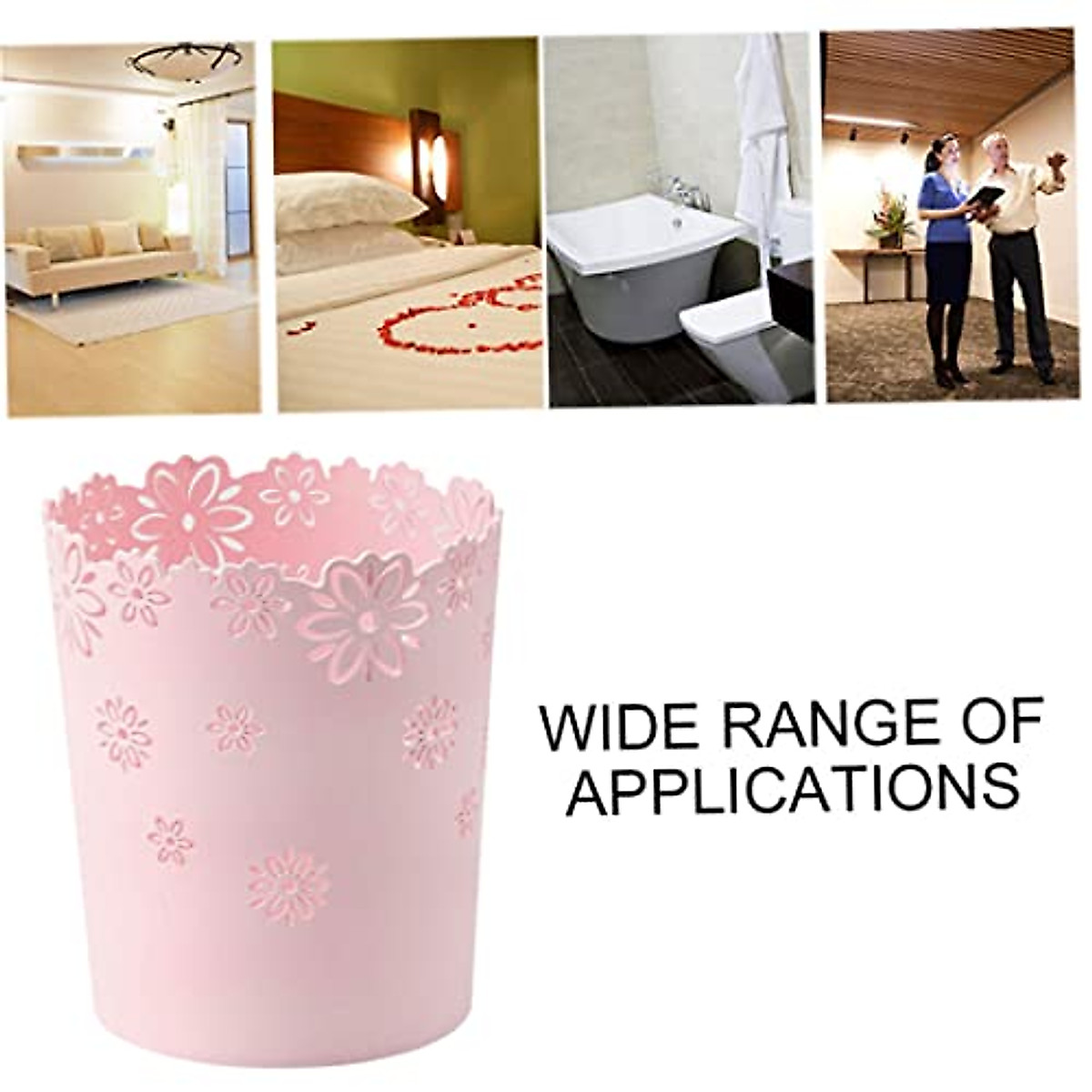 Round Trash Can Plastic Hollow Waste Paper Bin Flower Lace Rubbish Basket for Office Plastic Trash Can, Round Waste Bin, Rubbish Bin for Kitchen, Hollow Rubbish Basket, Flower Lace Garbage Can