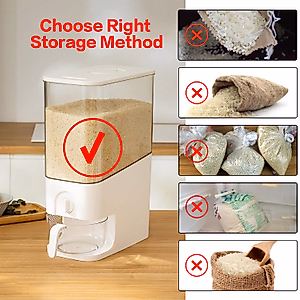 LivLab 22-25lbs Rice Dispenser, 10.5 Qt/10L/25 lbs Grain Storage Container with Measuring Cup Cereal Dispenser Cereal Bucket for Kitchen Pantry Organization