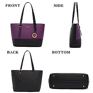 Purses And Wallets Set For Women Tote Satchel Handbags Shoulder Bag Top Handle Totes Purse With Matching Wallet PurpleBlack