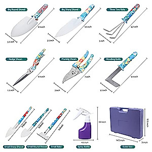 Tbltaca Garden Tool Set, Stainless Steel Heavy Duty Gardening Tools 30 PCS w/ Floral Print, Trowel Rake Weeder Pruner Shears Sprayer Digging Claw Gloves, Ideal Gardening Gift for Women