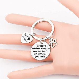 bobauna Pet Groomer Gift Because Badass Miracle Worker Isn't an Official Job Title Grooming Keychain Paw Print Jewelry Gift For Dog Hairdresser Dog Lover (badass keychain pet groomer disc)