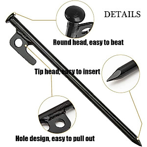 Baoz 20Pcs 16" Heavy Duty Tent Stakes Metal Camping Tarp Pegs Steel Tent Spikes for Tent Tarp Outdoor Trip Canopy Large Hard Ground Rocky Soil,Tent Stake Heavy Duty, Stakes Heavy Duty