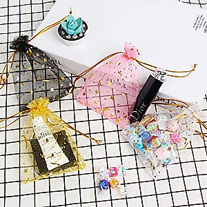 FOIMAS 100pcs Organza Drawstring Gift Bag,3.5x4.7 Inch Sheer Moon Star Organza Jewelry Bags for Wedding Baby Shower Party Favor Supply