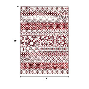 WondRg Christmas Area Rug 2x3 Red Snowflake Holiday Decorative Doormat Entryway Kitchen Washable Non Slip Soft Low Pile Small Carpet for Living Room Bedroom Entrance Dining Room Bathroom