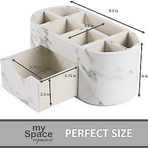 Marble Desk Organizer For Office Supplies Desk Accessories - Pencil Pen Holder Decor - Home School College Organization Desktop Caddy - Faux Leather