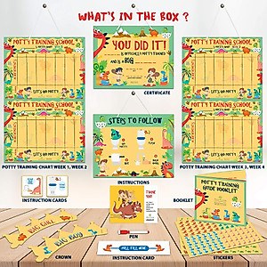 ATHENA FUTURES Potty Training Count Down Timer Watch with Lights and Music - Rechargeable, Dinosaur Yellow Band and Potty Training Chart for Toddlers - Dinosaur with Kids Cartoon - Sticker Chart