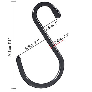 Cozihom 6 Inch Heavy Duty Vinyl Coated S Hooks, Black Rubber Coated S Hooks, Extra Thick Non Slip Metal S Hanger for Closet, Garden, Garage, Kitchen Hanging, Black, Pack of 12