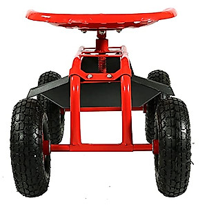 Sunnydaze Rolling Garden Cart Scooter with Wheels and Tool Tray, 360 Swivel Seat, Red