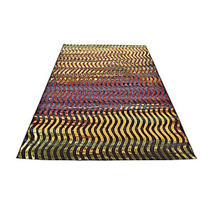 Unique Loom Outdoor Modern Collection Area Rug - Wavy (5' 3" x 8' Rectangle, Multi/ Beige)