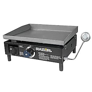 Razor Griddle GGT2160M 19 Inch Outdoor 1 Burner Portable LP Propane Gas Grill Griddle w/Push Ignition for BBQ Cooking and Frying, Black
