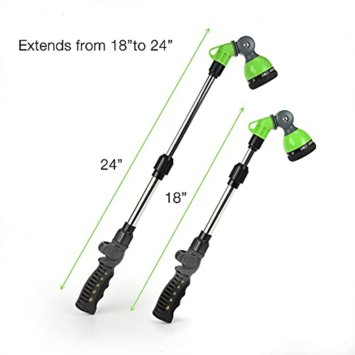 Watering Wand 18"- 24", Zinc Alloy Handle, Stainless Steel Tube, Ratcheting Head, Thumb Control and Soft Handle.