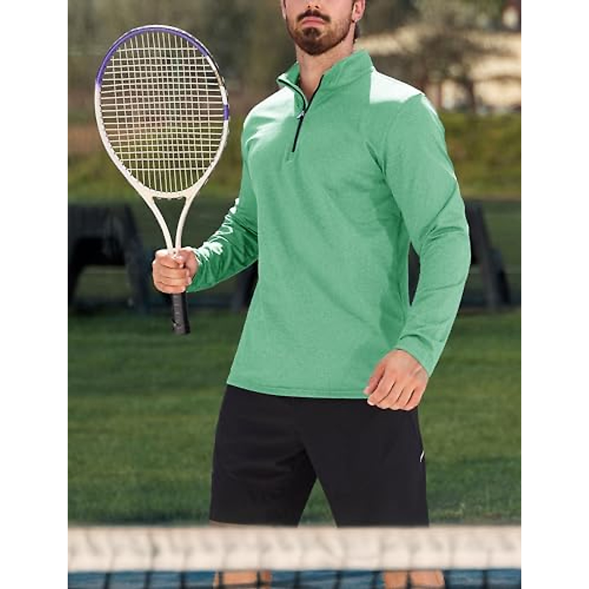 MAGCOMSEN Men's Quarter Zip Pullover Golf Long Sleeve Shirt Workout Training Shirts Exercise Sweatshirts Mint Green,XL