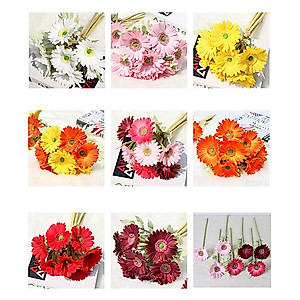 Qingriver 1 Bouquet(7 Stems) PU Gerbera Jamesonii African Daisy Artificial Flowers for Home Garden Wedding Party Decor (Orange&Yellow)