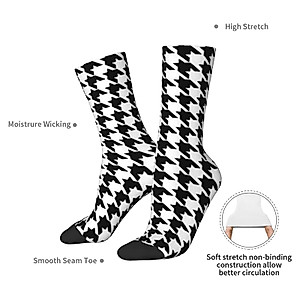 Men and Women Crew Socks Black and White Houndstooth Tube Socks Fashion Casual Boot Socks for Sports, Running, Travel, Hiking Work Socks