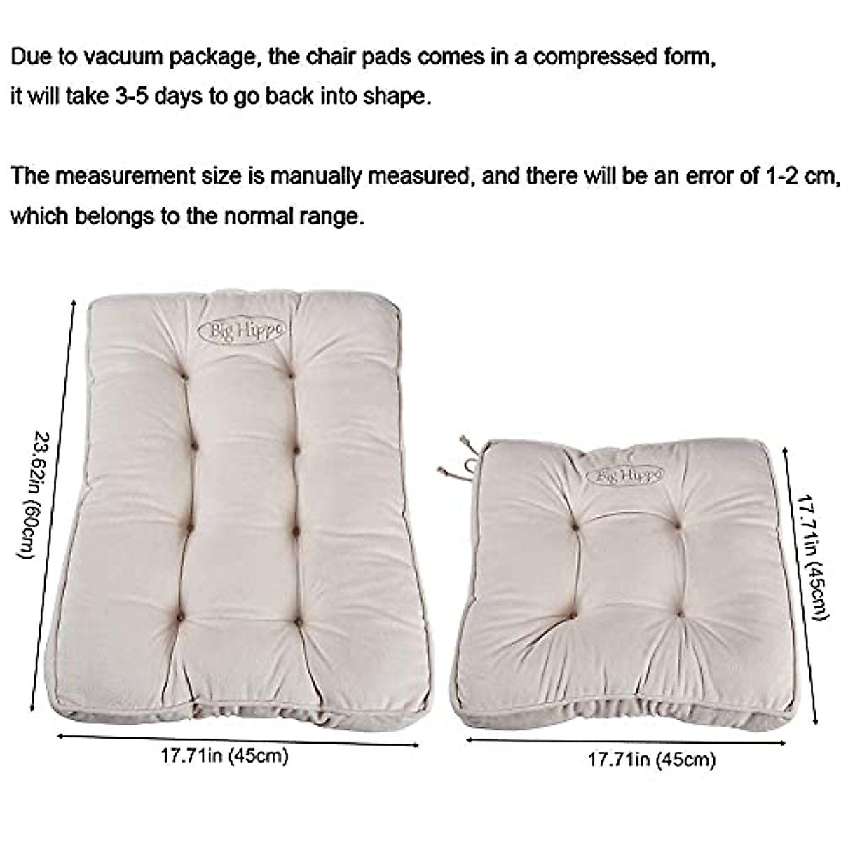 Big Hippo Rocking Chair Cushions Set, Rocking Chair Pads with Ties Soft Thicken Seat Pads Cushion Pillow for Indoor, Office, Home, Rocking Chairs (Beige)