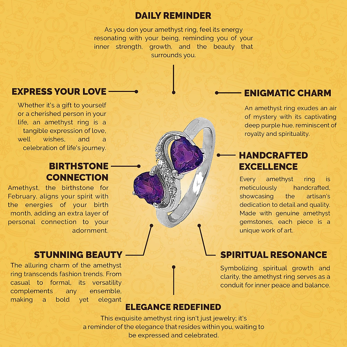 Takar 925 Sterling Silver Double Heart Amethyst And Diamond Infinity Ring, Birthstone Heart Ring, Amethyst Jewelry For Women Made In USA