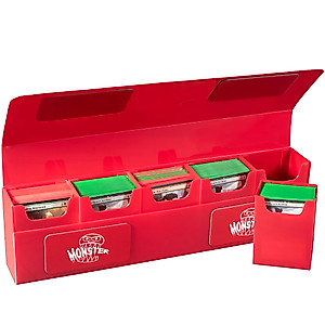Monster Protectors Magnetic Five Deck Box - Red, Holds 375 Gaming TCGs, Self-locking Closure, Compatible w Standard & Smaller Size Gaming Trading Cards, Removable Construction, Gift