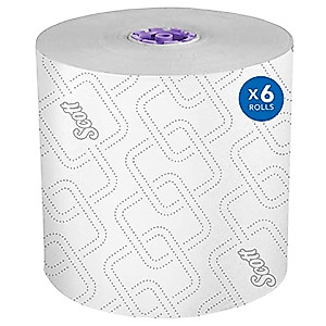 Scott® Essential High-Capacity Hard Roll Towels (02001), with Elevated Design and Absorbency Pockets™, for Purple Core Dispensers, White, Unperforated, (950'/Roll, 6 Rolls/Case, 5,700'/Case)