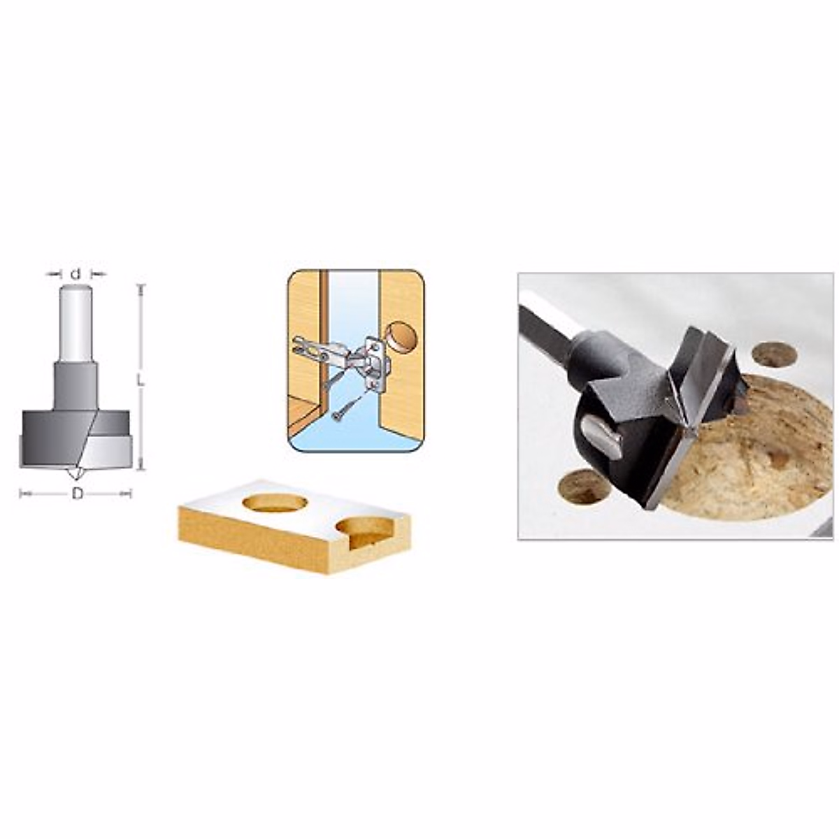 Amana Tool - EB-351 Carbide Tipped Economy Hinge Boring Bit R/H 35mm Dia x 90mm Long x 3/8