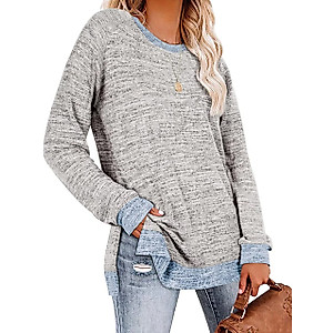 WELINCO Women's Long Sleeve Loose Casual Fall Pullover Side Split Tunic Tops Grey Large
