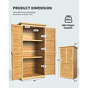 Gizoon Outdoor Storage Cabinet with 3 Shelves, Double Lockable Wooden Garden Shed with Waterproof Roof, Outside Vertical Tall Tool Shed for Yard Patio Lawn Deck-Natural