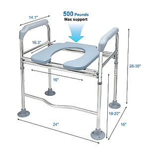 Toilet Seat Riser for Seniors,Raised Toilet Seat with Handles,Height Adjustable Elongated Toilet Seat Risers for Seniors,Commode Chair for Toilet with Arms,Heavy Duty500,Fit Any Toilet