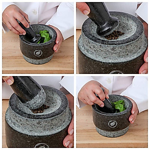 Laevo Mortar and Pestle Large Set - Black Granite Stone Spice Grinder, 2.1 Cup Capacity, 5.5" - Reversible Molcajete Mexicano - Guacamole, Pesto, Spices - Large Mortar & Pestles, Mortar and Pestle Set