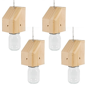 GRTRE 4 Pack Wood Carpenter Bee Trap for Outside - Wood Boring Bee Trap - Best Bee Trap - Nature Pentroof Style Carpenter Bee Traps Outdoor Hanging - Insect Traps Removes Carpenter bee