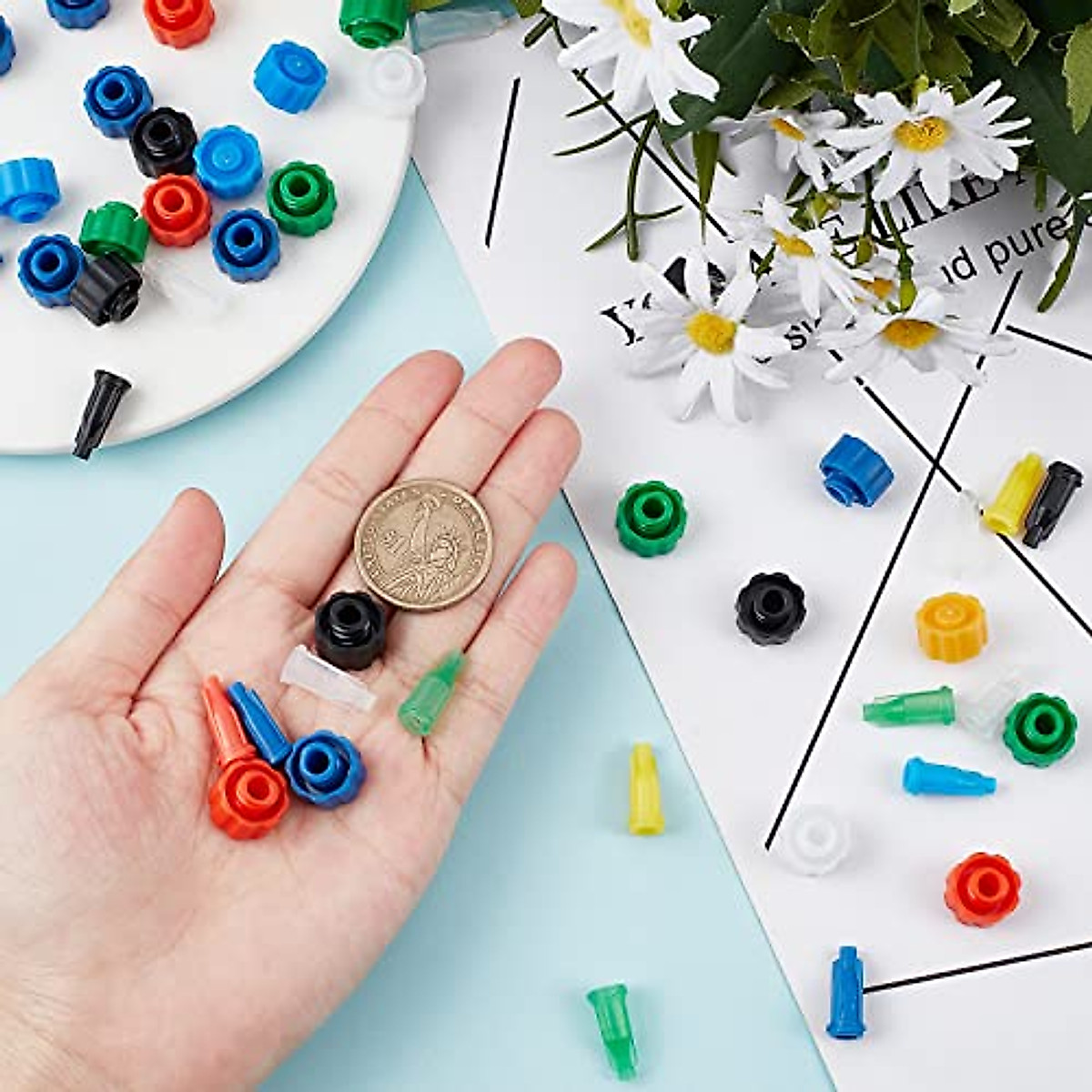 OLYCRAFT 140pcs Syringe Tip Caps Luer Lock Tip Plastic Stopper Syringe Barrel Tip Caps Lock Screw Type Industrial Syringe Tip No Needle Tip Cap for Feeding Tubes 7 Colors
