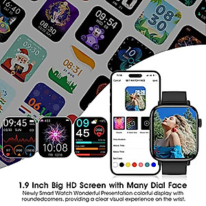 Smart Watch, 1.9 Inch Smartwatch (Answer/Make Call) for Android and iOS Phones Compatible Fitness Tracker with Heart Rate Sleep Tracking,SpO2,Voice Assistant,25 Sport Modes Fitness Watch for Women Men