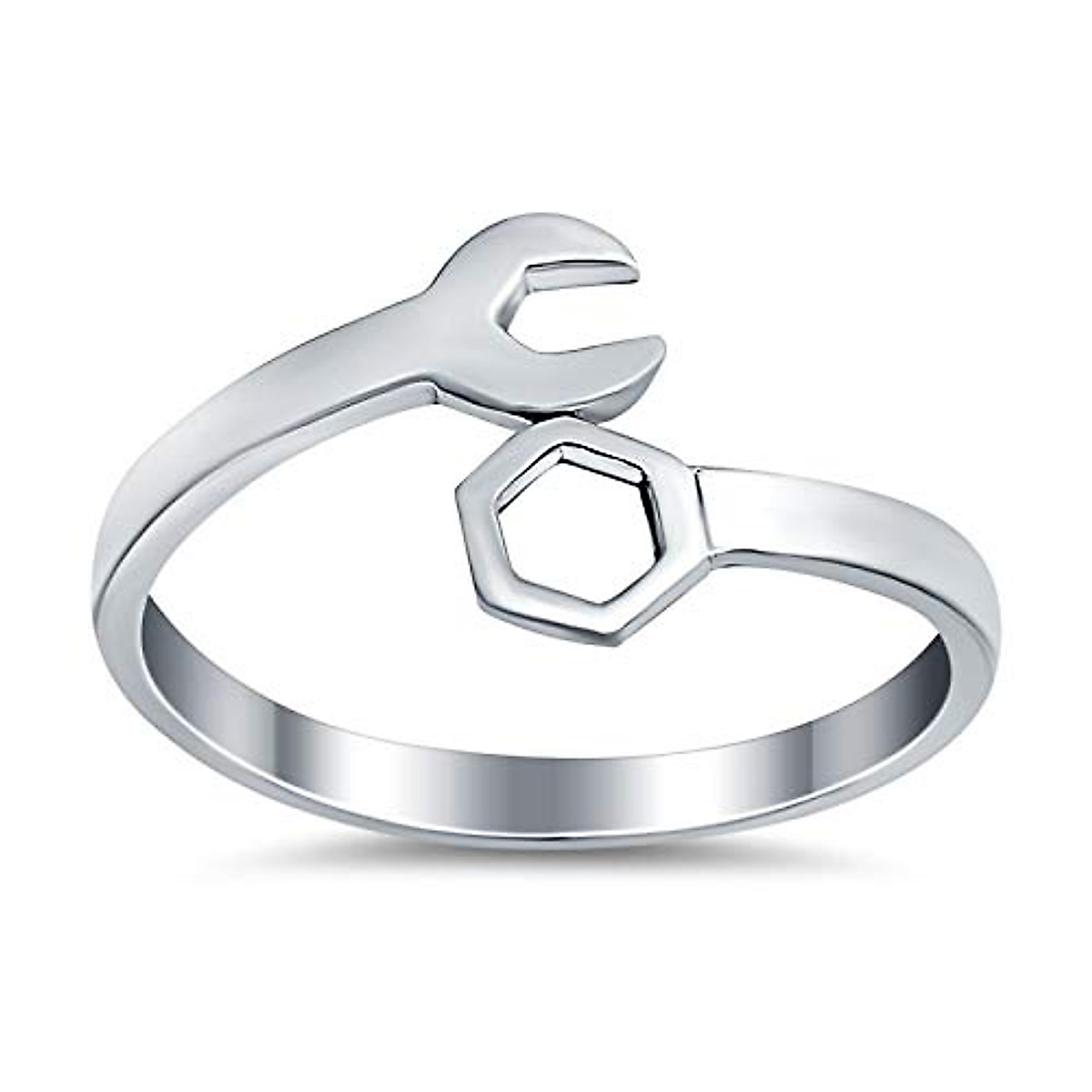 Blue Apple Co. Sterling Silver Size-6 Wrench Band Mechanical Wrench Ring Round 925 Sterling Silver