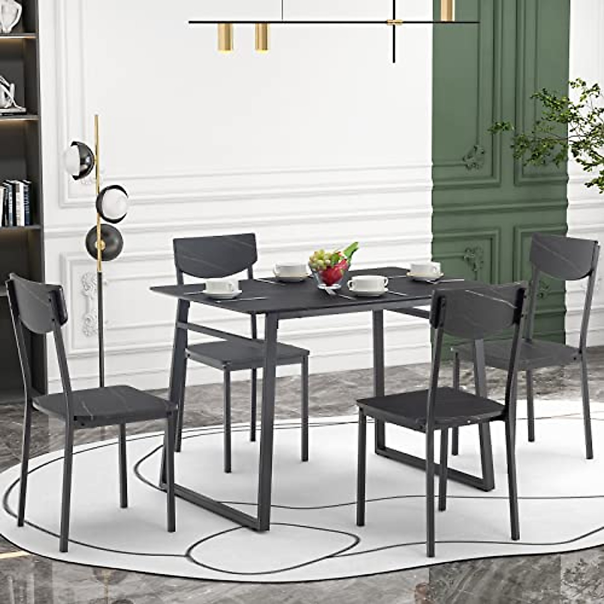 JOMEED 5 Piece Dining Table Set for 4 Kitchen Table and Chairs for 4 Metal and Wood Rectangular Space Saving Dining Table with Chairs Perfect for Dining Room, Kitchen and Small Spaces (Black)