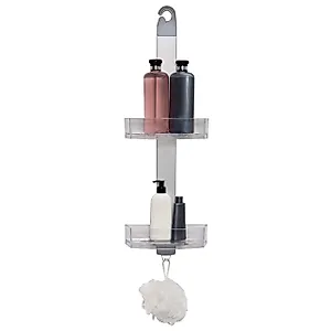 Bath Bliss Adjustable Aluminum 2 Tier Hanging Shower Caddy | Large | Bathroom Storage | Good for Shampoo, Soaps, Razors, Wash Cloths | Rust Proof | Silver