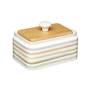 Kitchen Craft Classic Collection Striped Ceramic Butter Dish with Lid-Cream, 15 x 11 x 9.5 cm