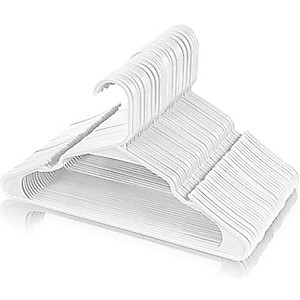 Utopia Home Plastic Hangers 100 Pack - Hangers 50 Pack with Shoulder Grooves & Hangers 50 Pack with Hooks - White Clothes Hangers