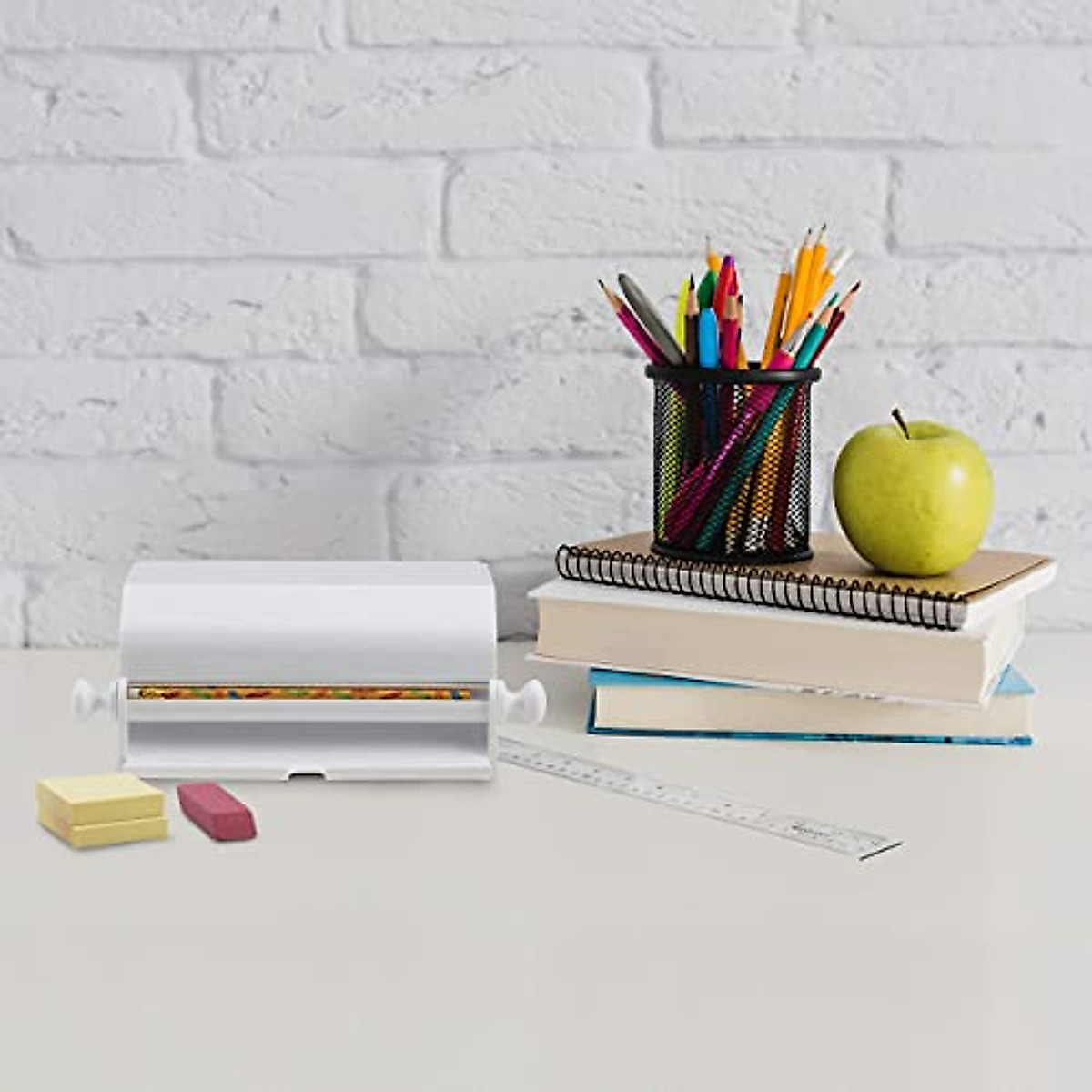 SimplyImagine Pencil Dispenser Holder - For Classroom, Home, Office Use or Teacher Gift, Durable Acrylic Rolling Knob Pencil Storage Box White