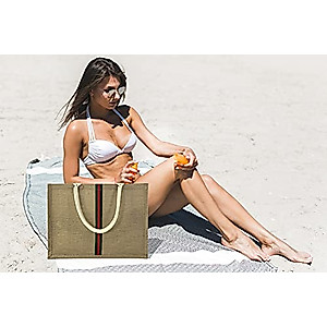 Hibala Woven Large Beach Bag Straw Bag Beach Tote Handmade Weaving Shoulder Bag Tassel Bag Handbag (Green Stripe) …